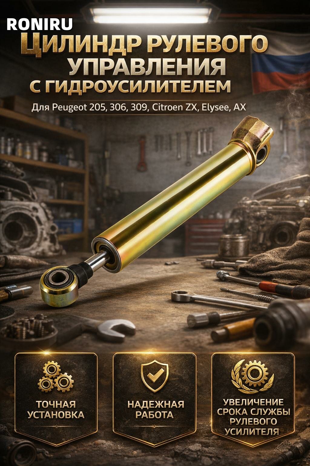 401144 Цилиндр рулевого управления с гидроусилителем, автоматический, прямое крепление для Peugeot 205 306 309 и Citroen ZX Elysee AX, металл золото