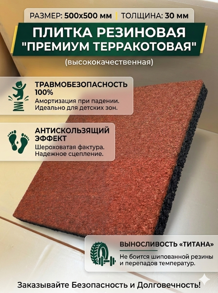 Резиновая плитка для детских и спортивных площадок, дачи, гаража