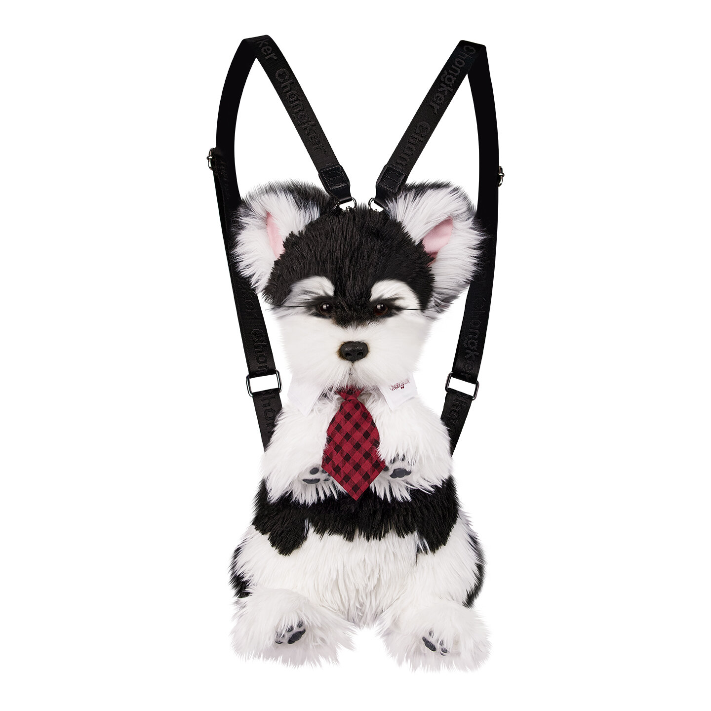 Рюкзак-игрушка унисекс Chongker Снежный, 45 см, Black Silver Schnauzer-Red Plaid Tie