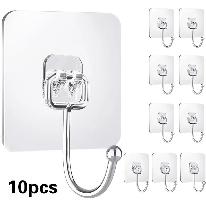 Прозрачные самоклеящиеся крючки из нержавеющей стали 10Pcs Large Hooks