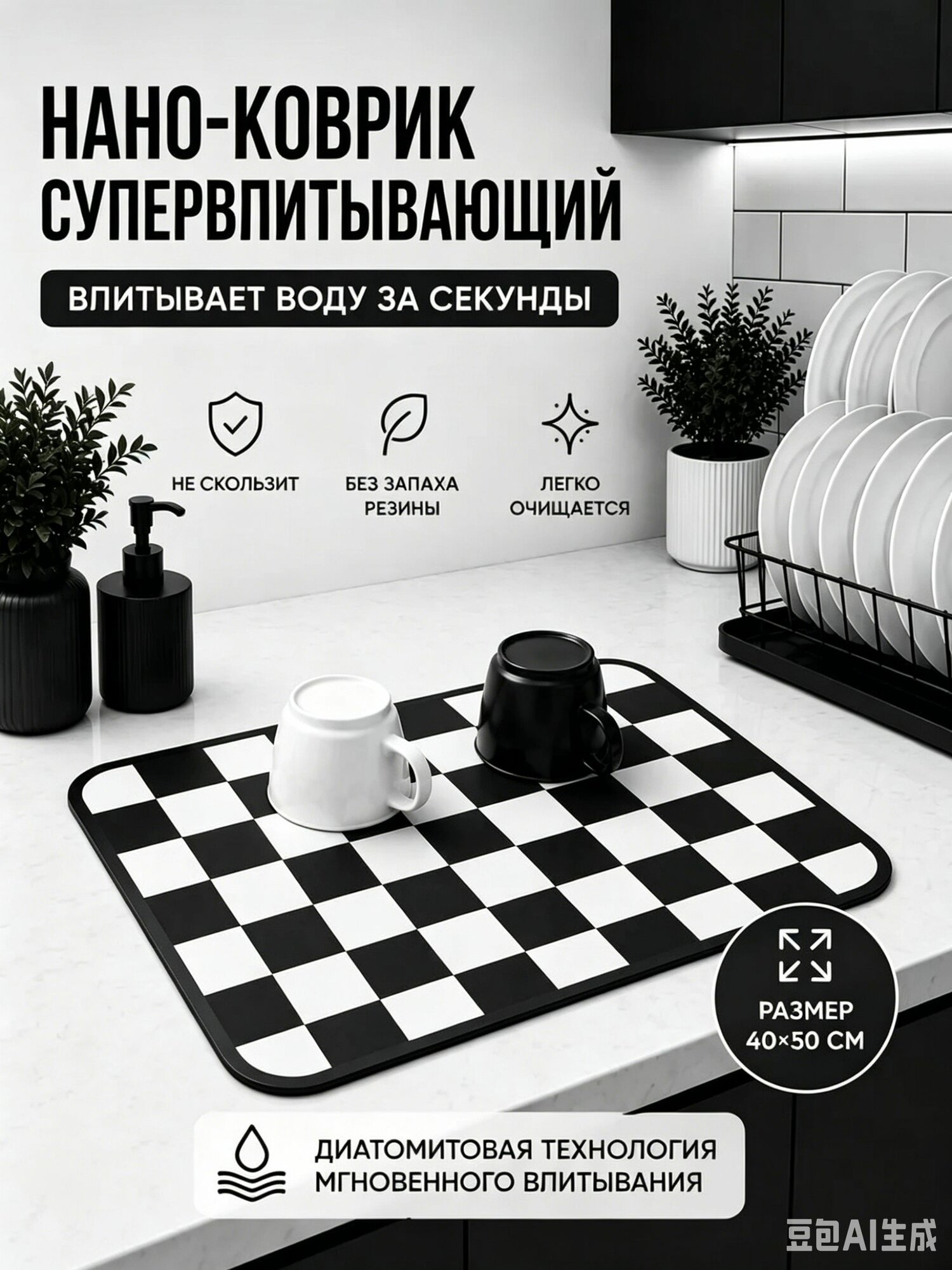 Коврик для сушки посуды, 50 см х 40 см , 1 шт
