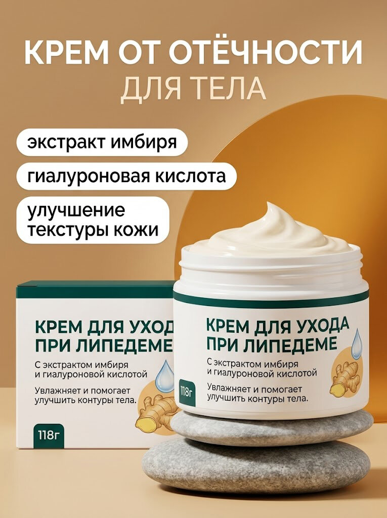 Крем для тела увлажняющий с гиалуроновой кислотой и экстрактом имбиря для сухой и обезвоженной кожи, повышение упругости
