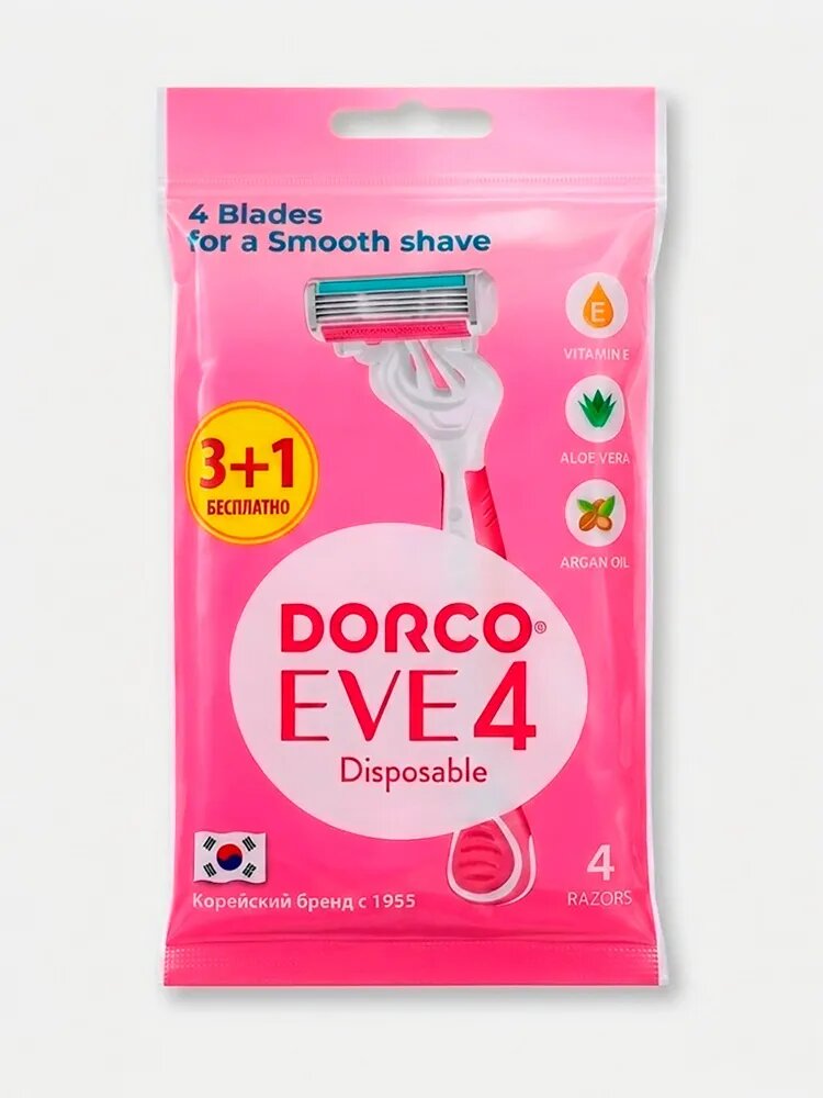 Dorco Eve4 Одноразовые женские бритвы (4 станка), 4 лезвия