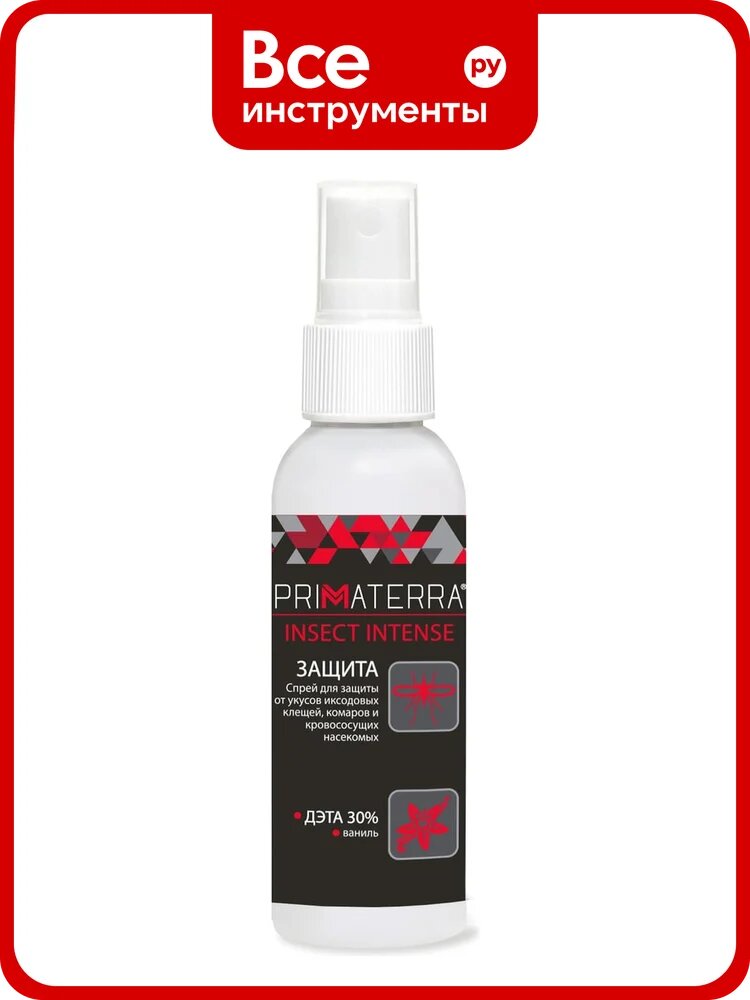 Спрей от укусов клещей TM PRIMATERRA INSECT INTENSE – спрей с изопропиловым спиртом и ванилином для защиты кожи и одежды