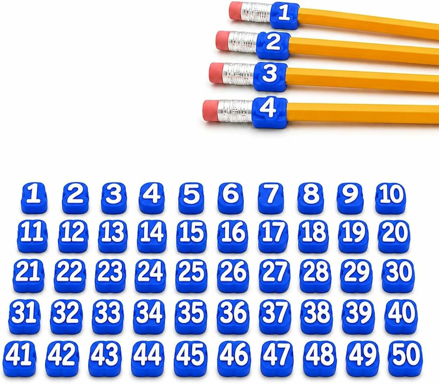 30/50 Pcs Numbered Pencil Toppers, Numbered Pencil Toppers Reusable, Desk Bins, And Supply Stations, Classroom Organization Markers In 1-30 Or 1-50 Sets (Blue, Number 1-50)