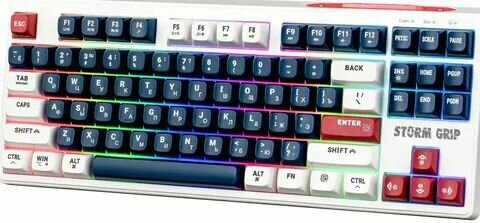 Клавиатура для компьютера беспроводная, Storm Grip GK-188 RU, бел/син,87+FN, радуж,2.4G+BT_1 Defender (45188)