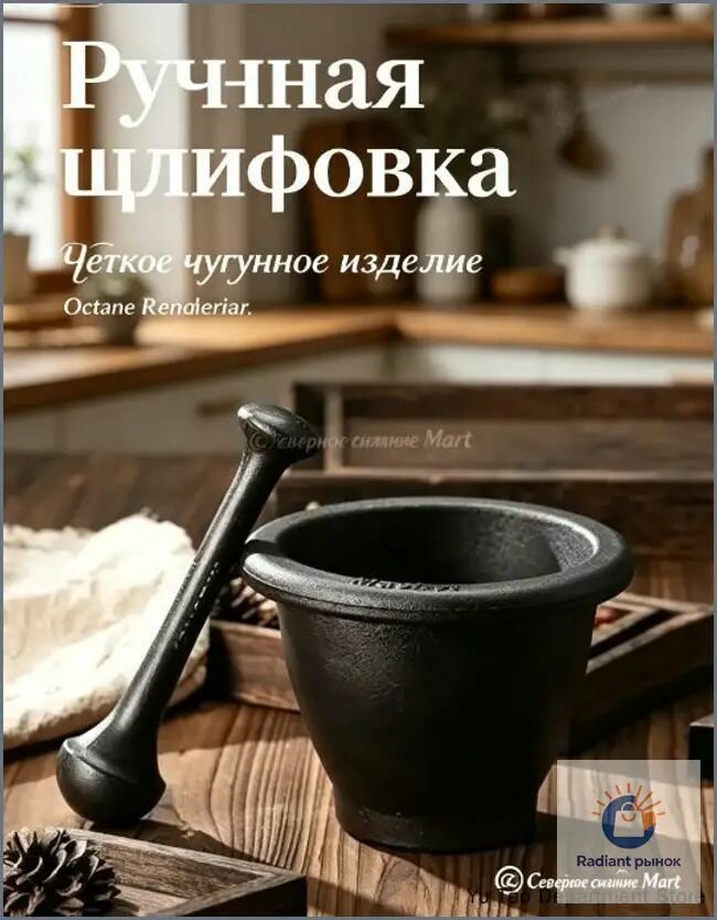 Ступка с пестиком чугун 15 см 500 мл 2 шт черный матовый