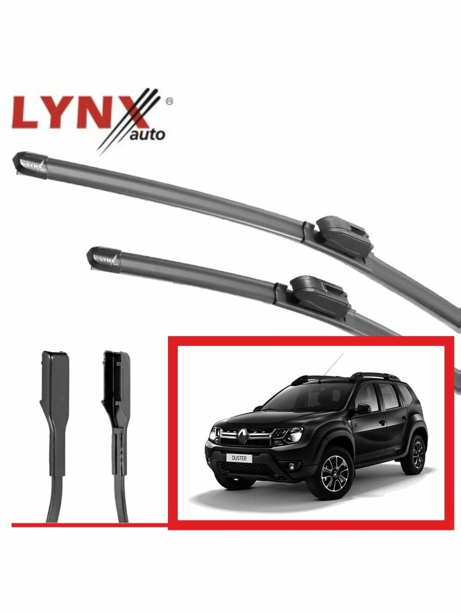 Бескаркасные щетки LYNX 600мм 450мм для Renault Duster (2015, 2016, 2017, 2018, 2019, 2020)