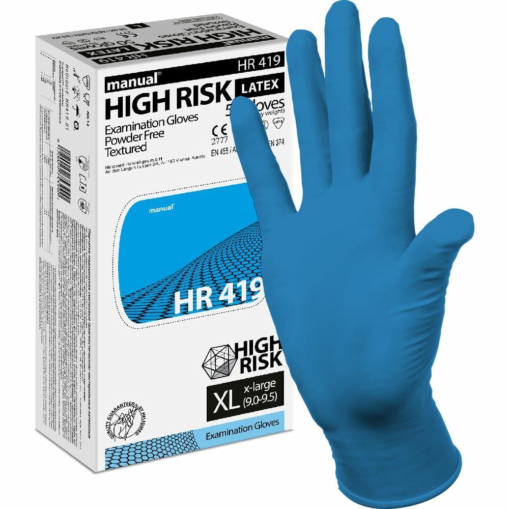 Латексные перчатки HIGH RISK 419 50 штук размер XL MANUAL CТ0000003305