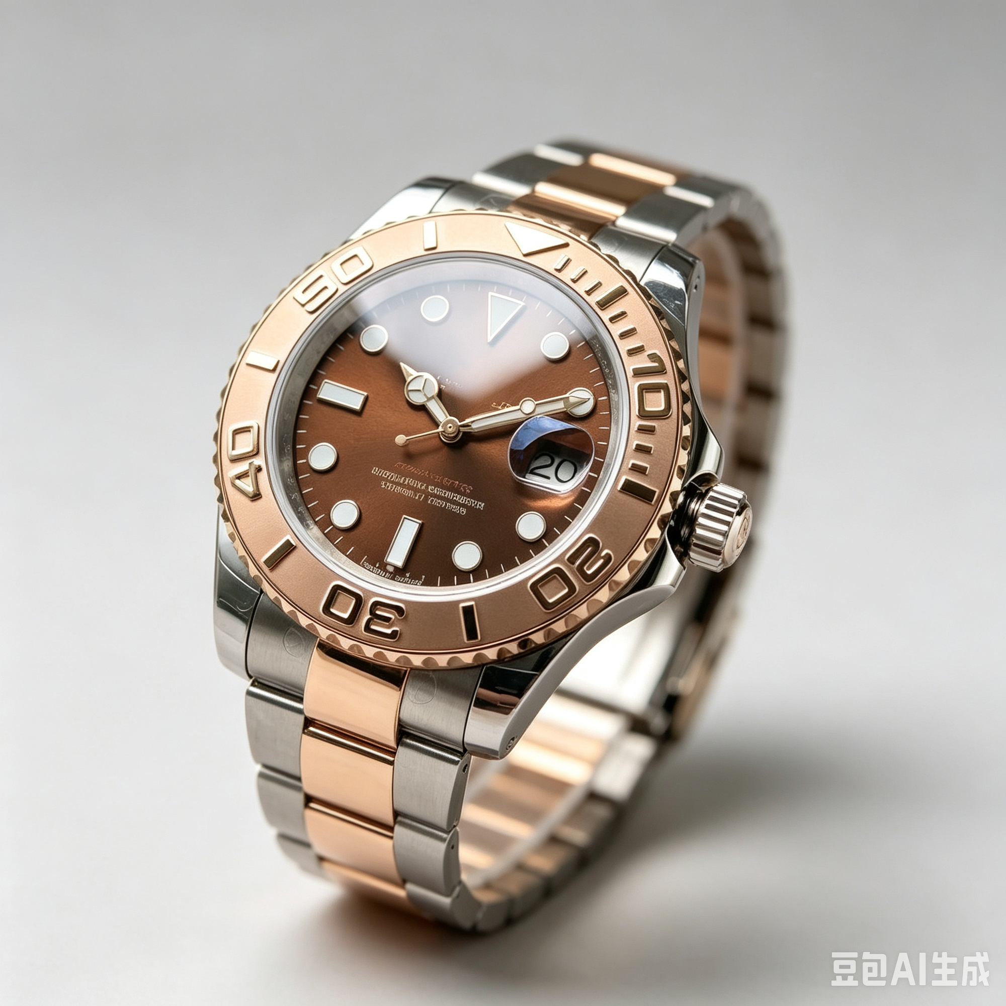 Мужские автоматические наручные часы яхтового стиля, двухцветный браслет, коричневый циферблат