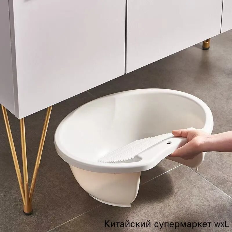 Таз для ручной стирки с рифленой поверхностью, 1 шт, пластик, желтый, 37x33.5x14 см — фото 1