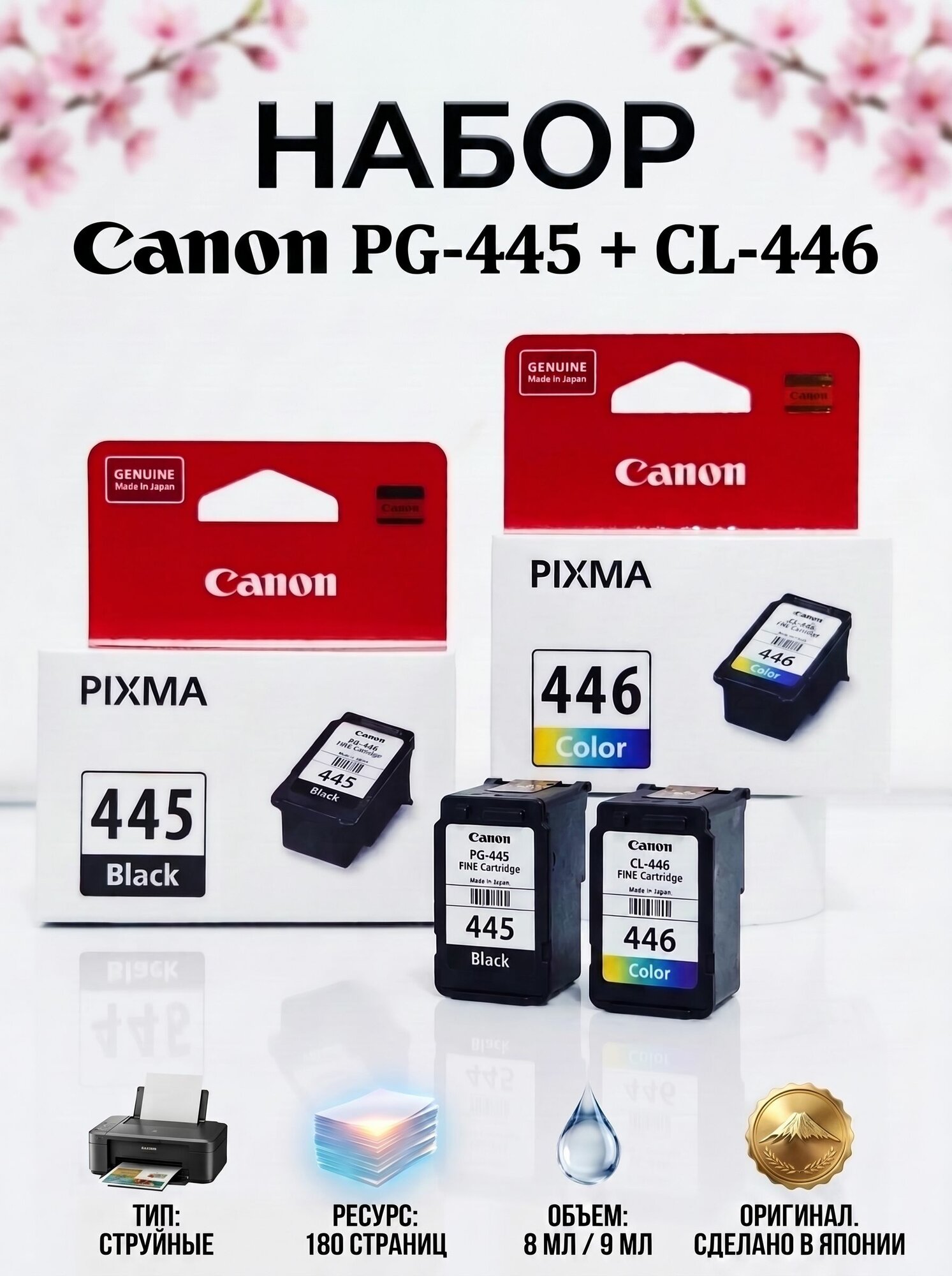 Набор картриджей Canon PG-445 Black черный и Canon CL-446 Color цветной для принтеров и мфу