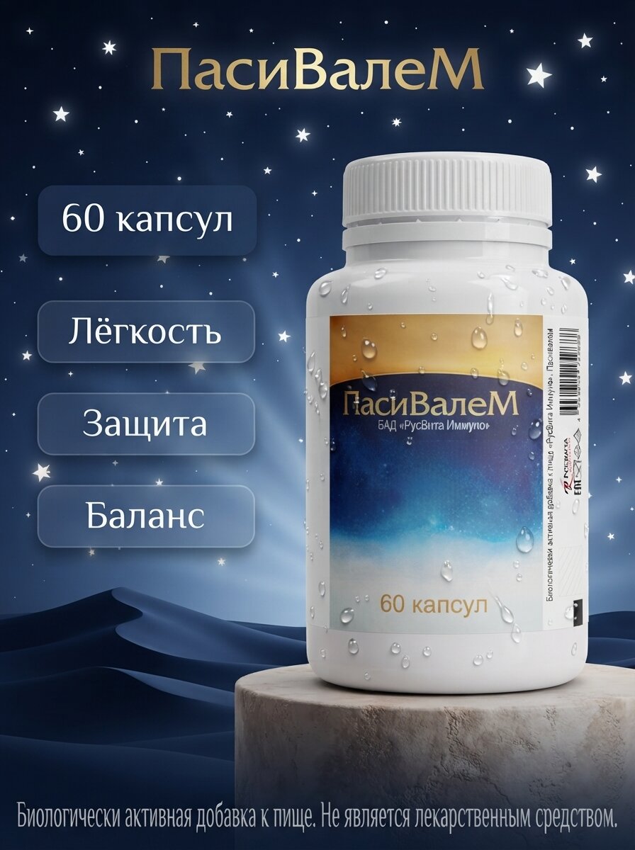БАД антистресс Пасивалем, снижение уровня тревожности, натуральный состав, 60 капсул
