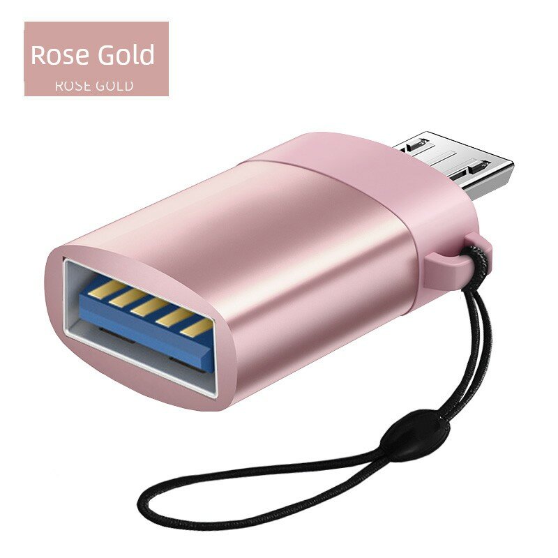 Одноконечный OTG-адаптер Micro USB в цвете Розовое Золото с прикрепленным шнуром