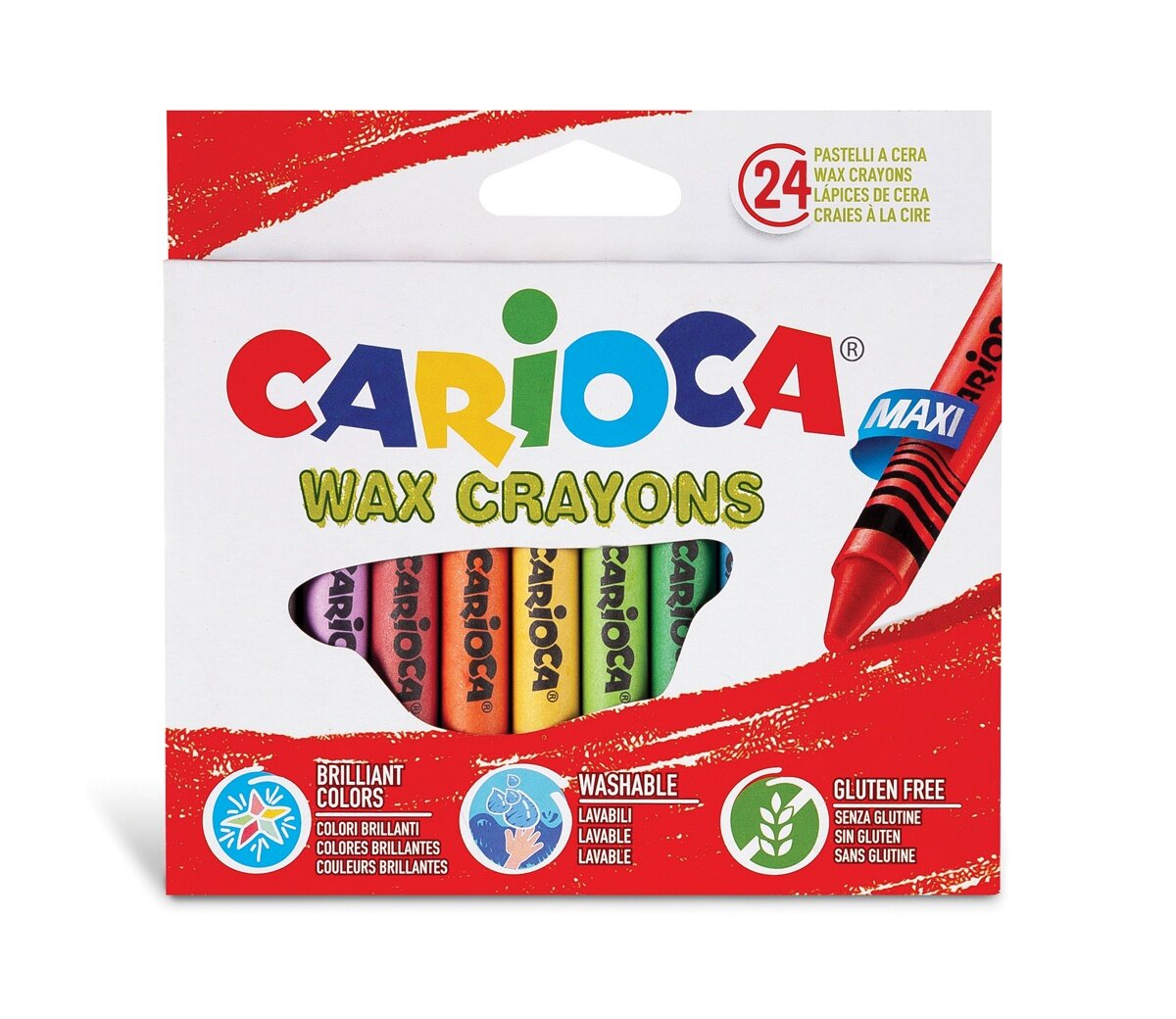 Восковые мелки Carioca "Maxi", 24 цветов, смываемые