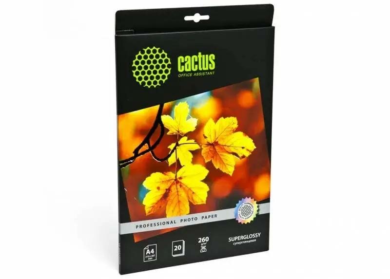 Фотобумага CACTUS A4, 260 г/м2, 20 л, глянцевая, для струйной печати (CS-HGA426020)