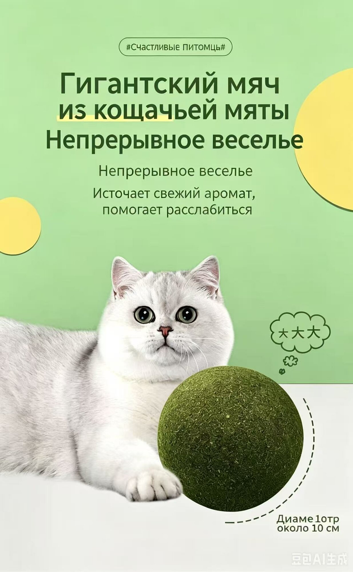 Шарик из кошачьей мяты размером 10 см, игрушка для кошек, самодельный артефакт против скуки