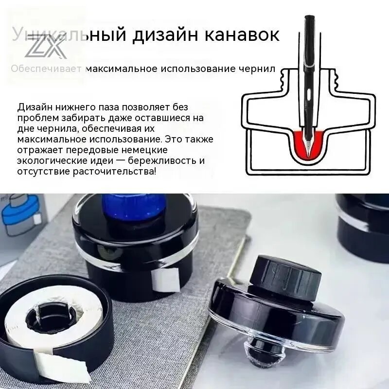 Чернильница Z&X Уникальный дизайн канавок, Черные чернила, 50 мл, немецкий подход к дизайну — фото 1