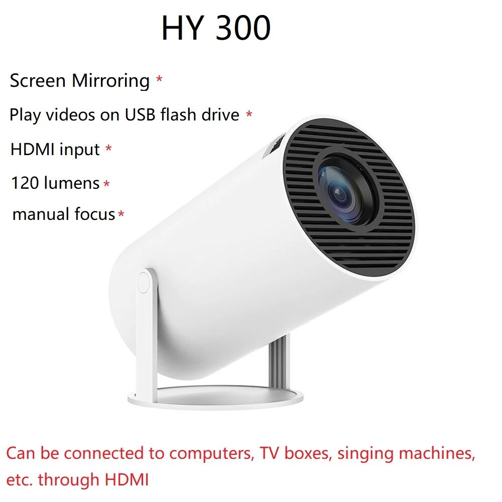 Проектор HY300 Android 11 Wifi6 260ANSI AllwinnerH726 1280*720P для домашнего кинотеатра, портативный LCD-проектор для улицы