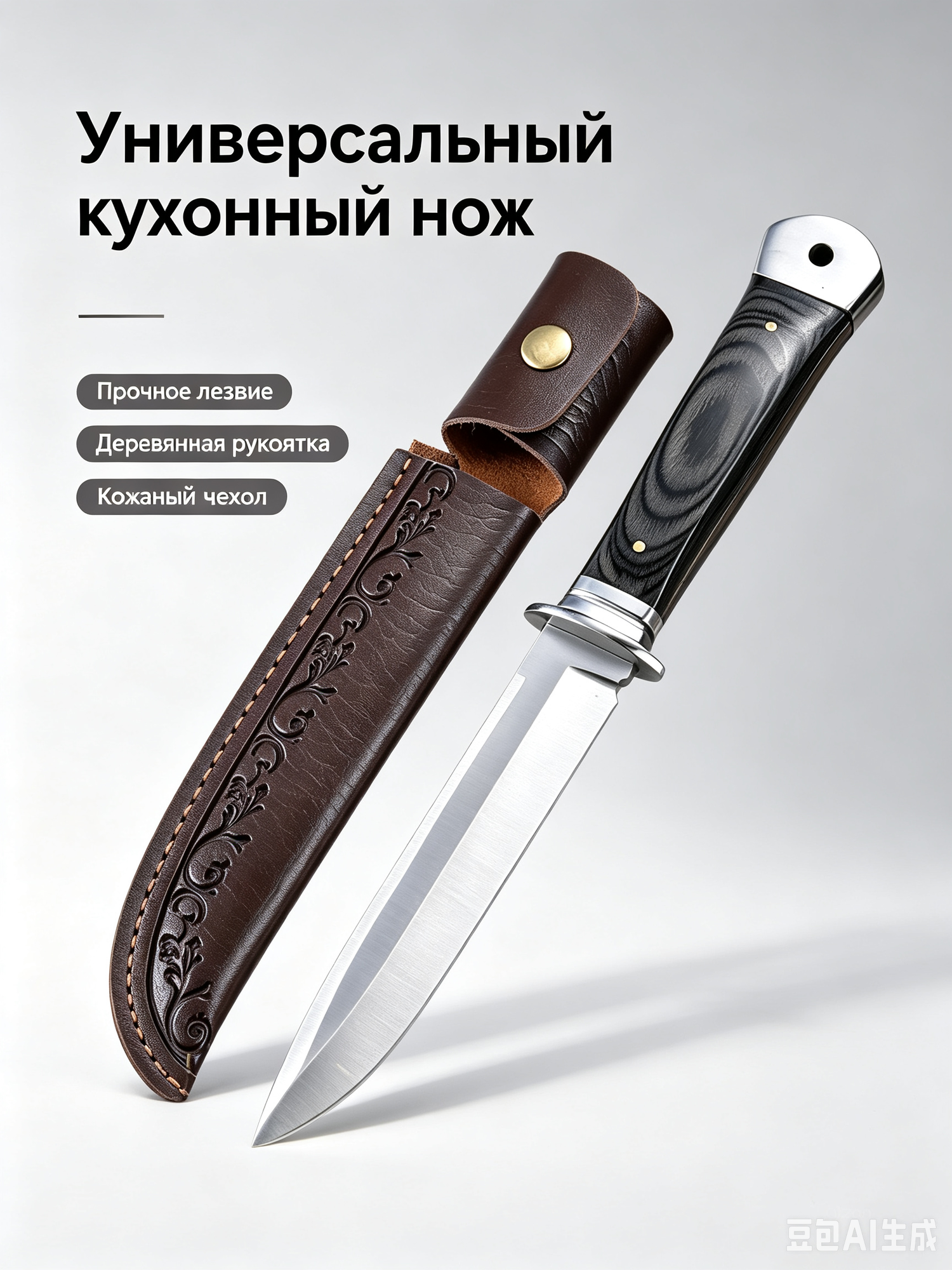 Винтажный нож с дерев. ручкой, походный нож для рыбалки, подарок на годовщину, кожаные ножны
