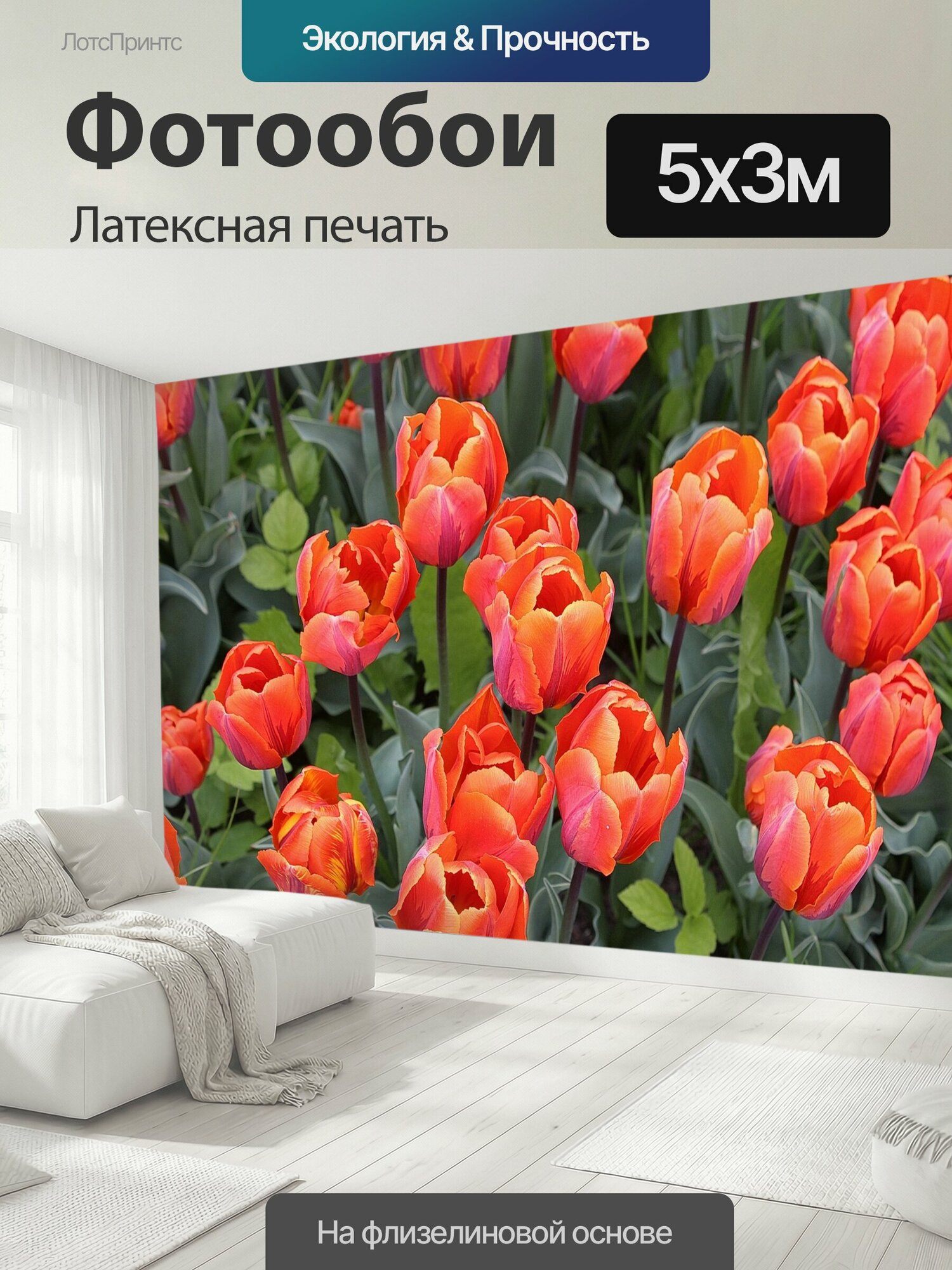 Фотообои моющиеся ударопрочные "Тюльпаны, тюльпан, лили" 500x300 см. латексная печать