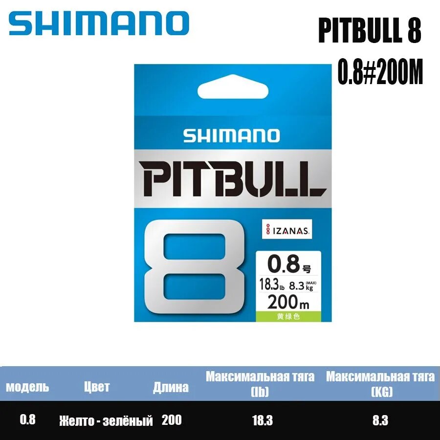 SHIMANO Плетёный шнур для рыбалки PL-M68R Pitbull 8 #0.8 200m Lime Green