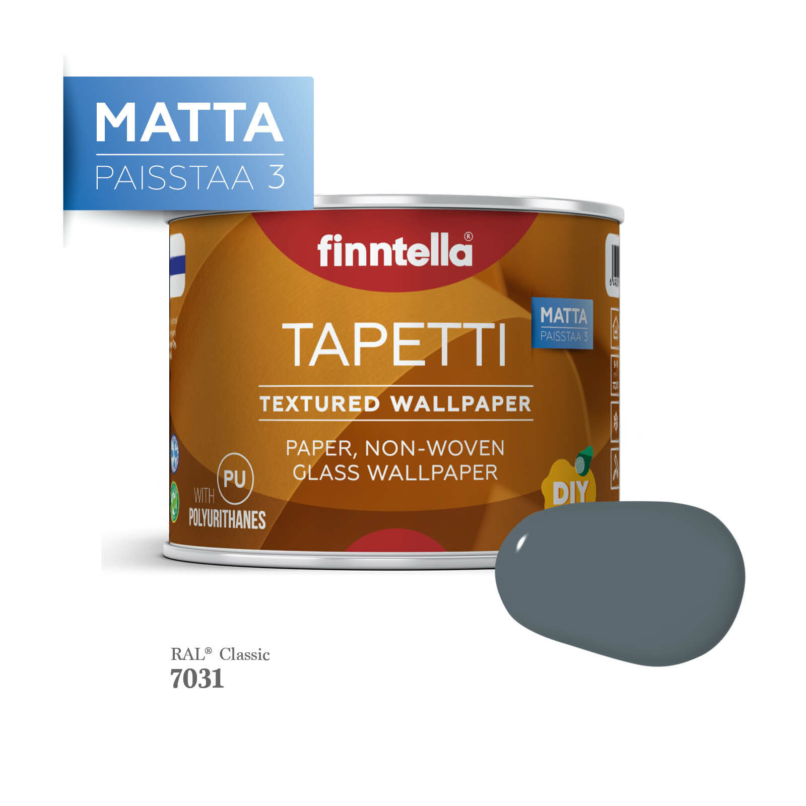 Матовая краска для обоев под окраску TAPETTI Matta FINNTELLA, Цвет RAL 7031 Сине-серый (Blue grey), 0,45л