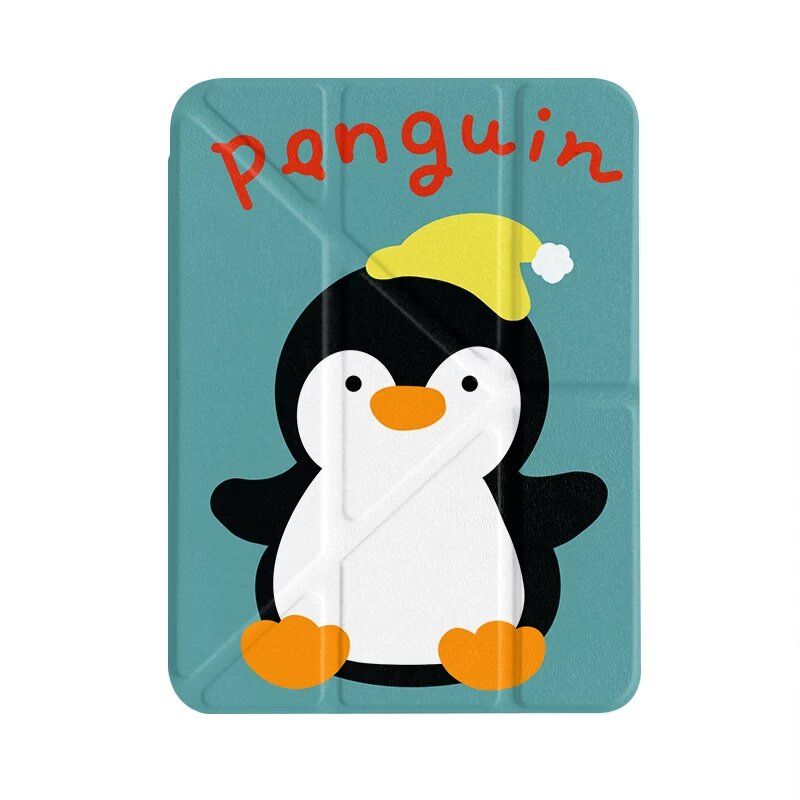 Чехол-свёртка для iPad 2017/2018 (9.7 дюйма) с отделением для ручки, жёлтый пингвин в шапке