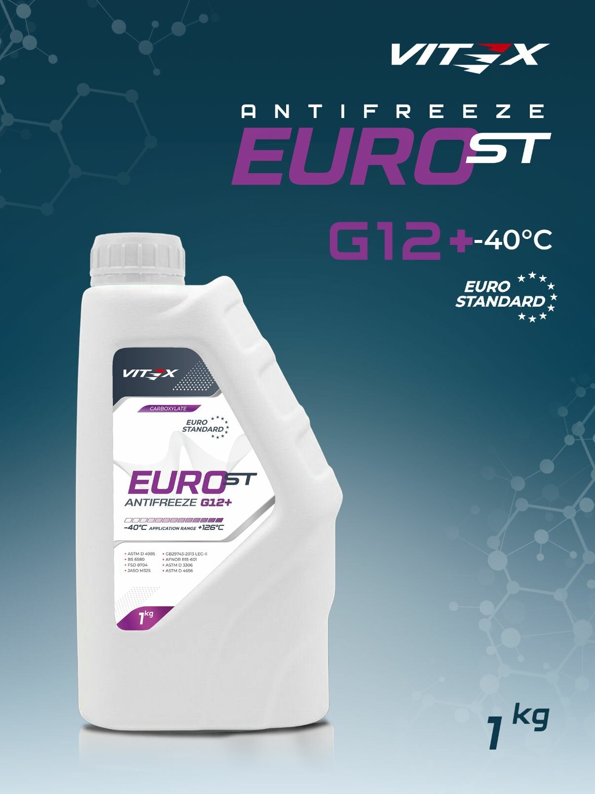 Антифриз красный карбоксилатный Vitex Euro ST G12+, -40, охлаждающая жидкость для автомобиля, 1кг