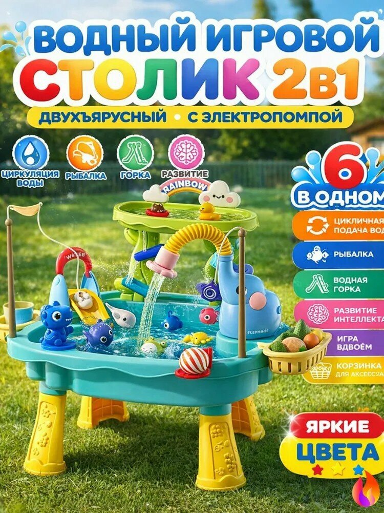 Циклическая водная горка/Детская настольная игра рыбалка / Развивающий столик для игры с водой