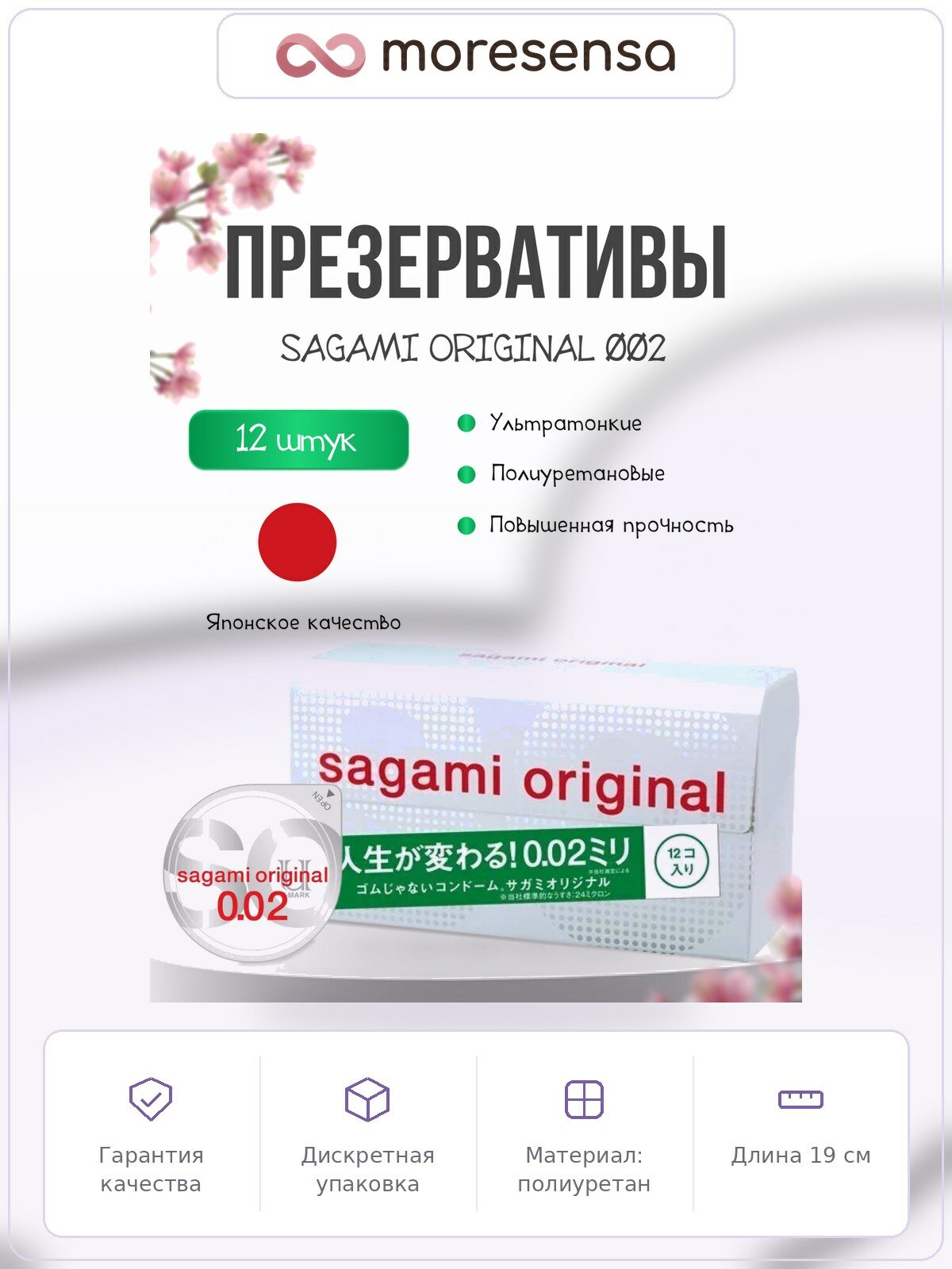Полиуретановые презервативы Sagami Original 002, 12 шт, Япония