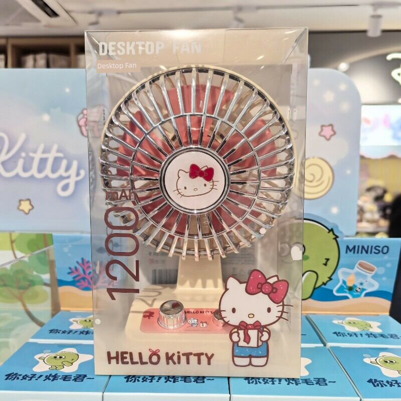 Настольный вентилятор MINISO Sanrio Retro Series 1200 мАч с декором Cinnamoroll. Настольный вентилятор Hello