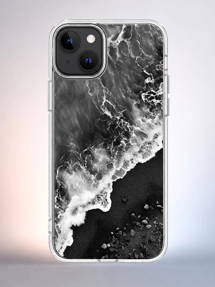 Чехол iPhone 13 волны и галька силиконовый прозрачный