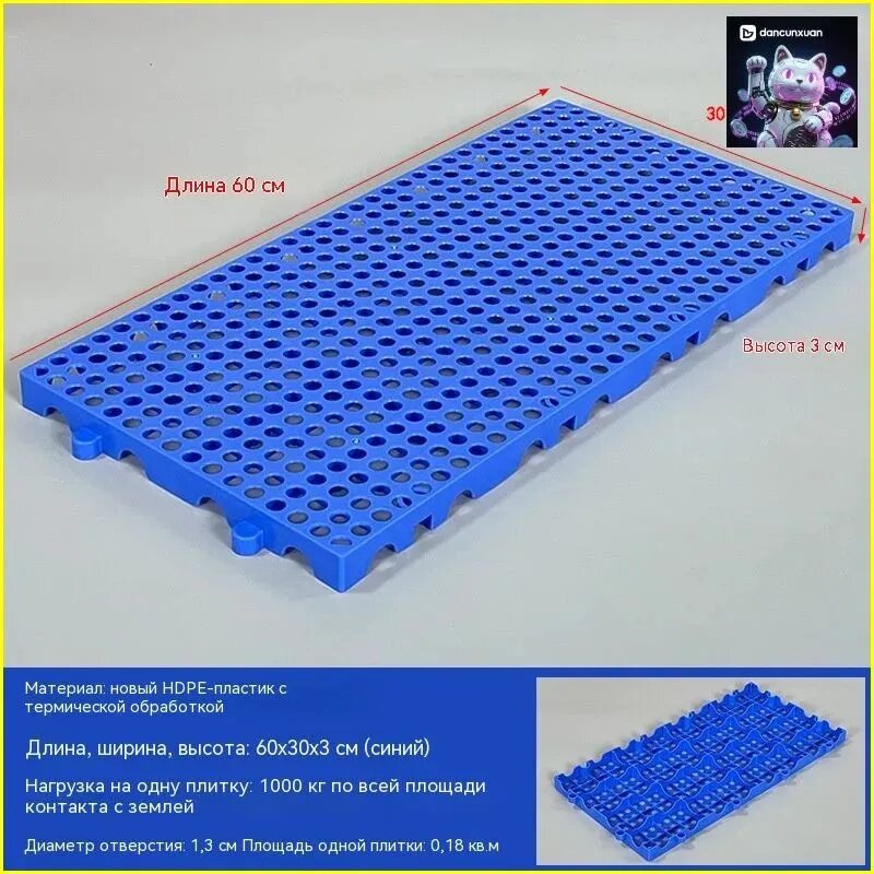 Пластиковая круглая синяя 60x30x3 см, высокая несущая способность