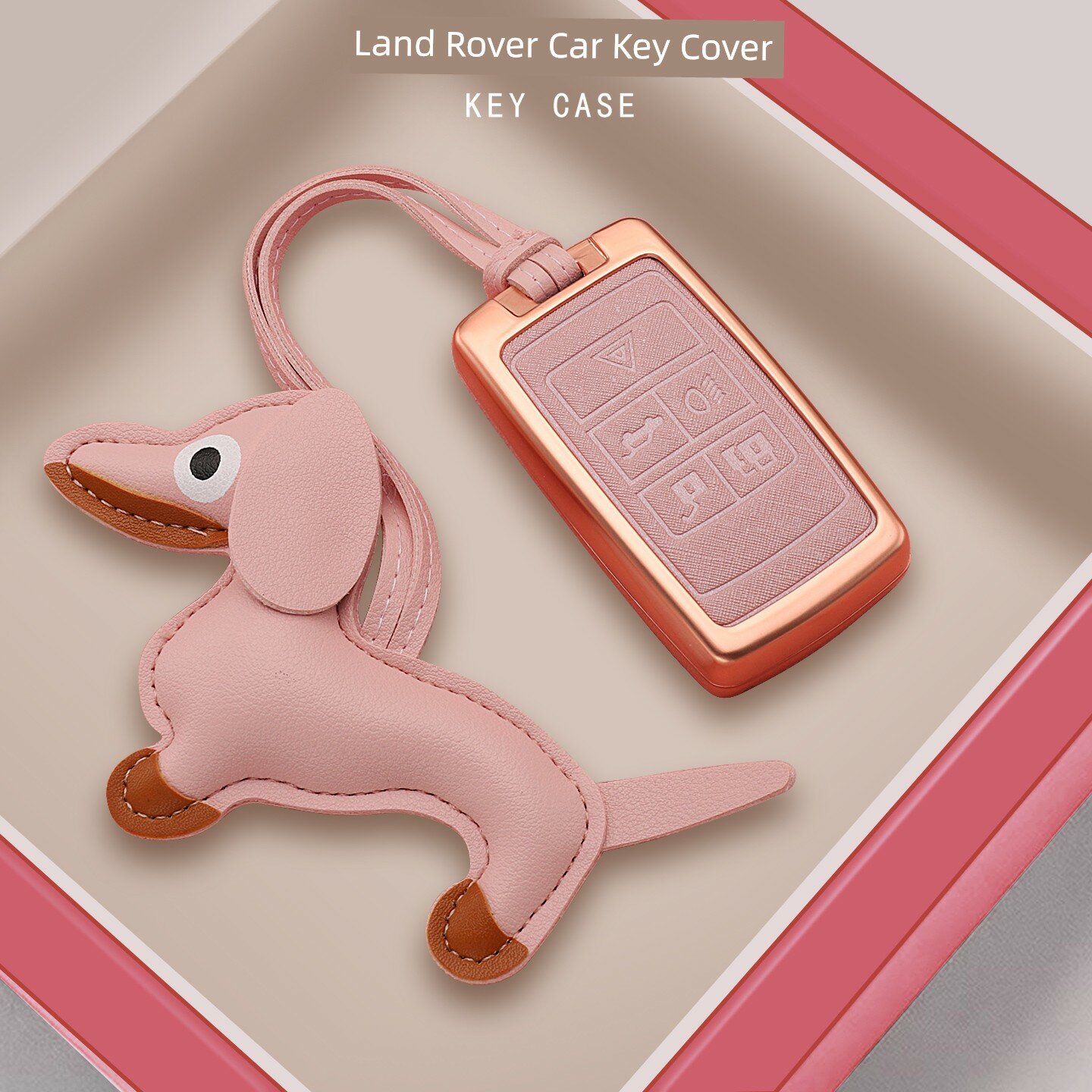 Премиум-ключница Land Rover в розовом золоте с рисунком дачшунда для внедорожников