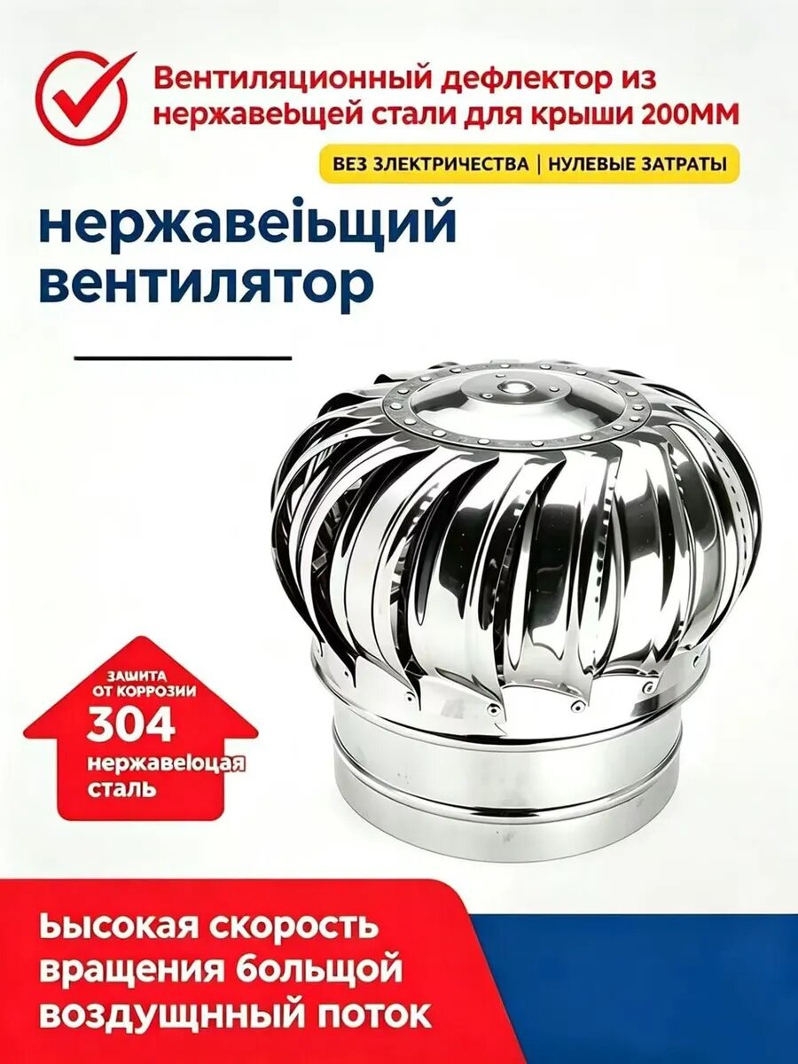 Турбо-дефлектор из нержавеющей стали 200 мм для вентиляционных труб
