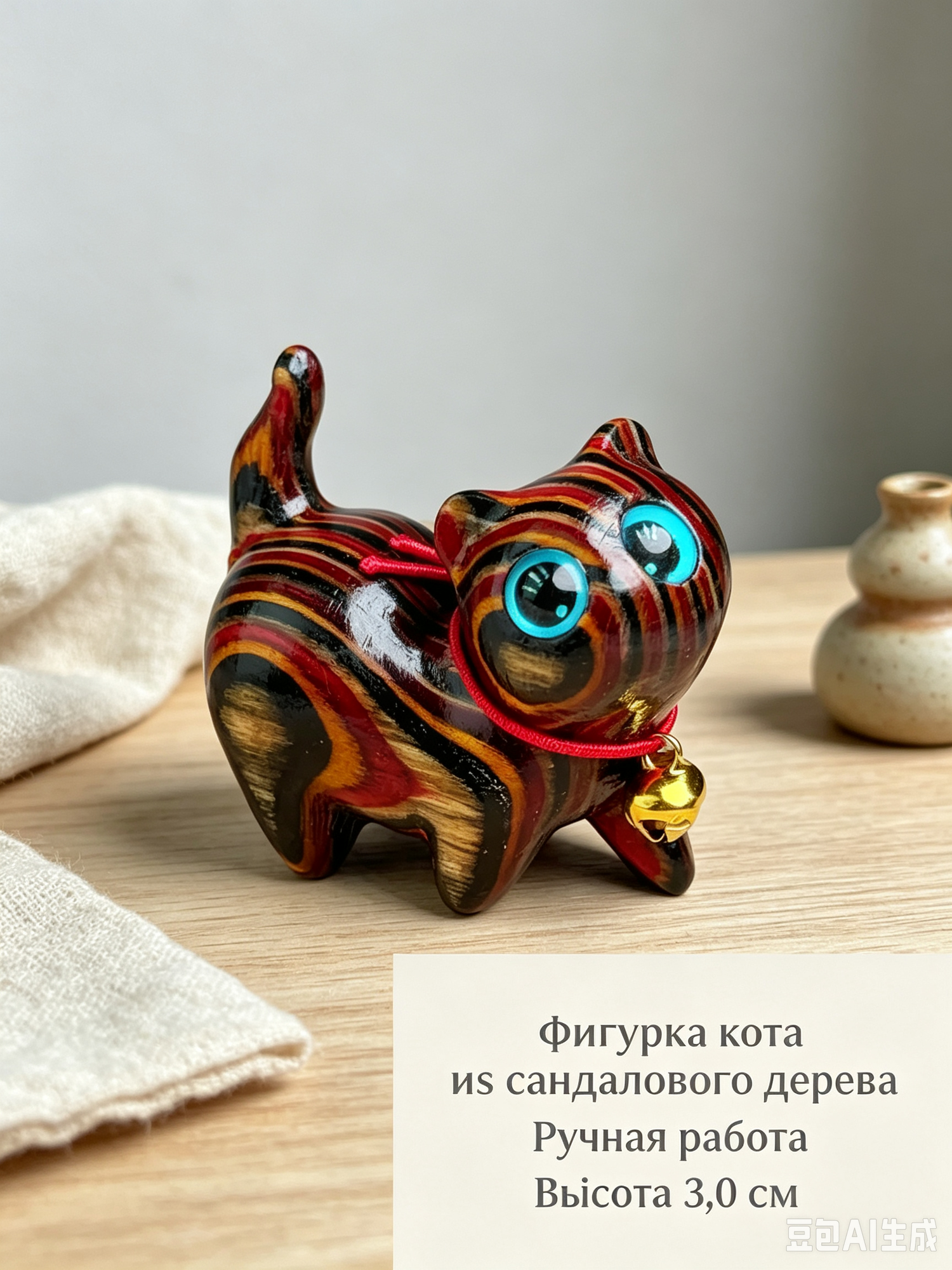 Фигурка кота декоративная из сандалового дерева, ручная работа, высота 3,0 см, для интерьера дома и подарка