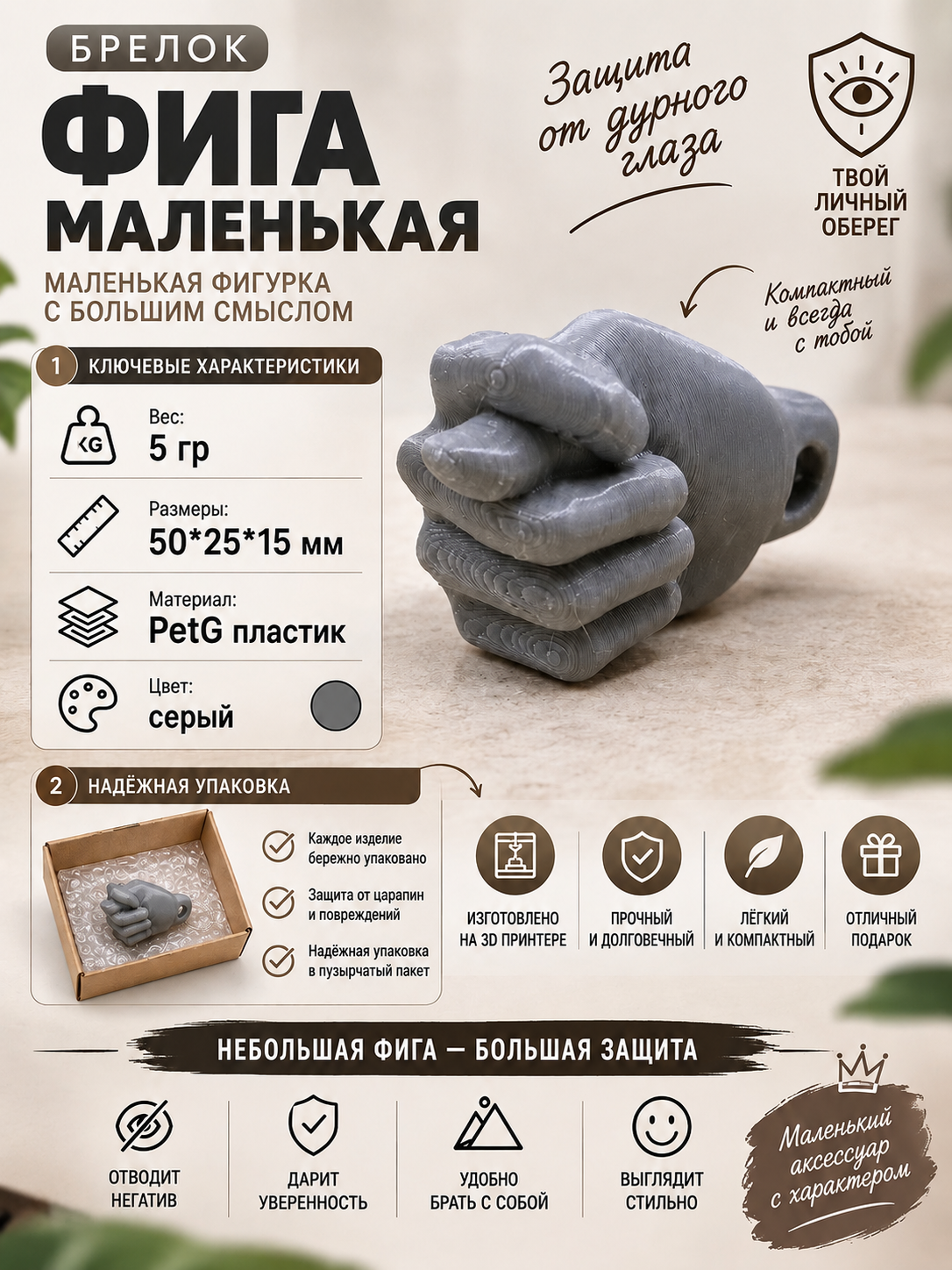Декоративная фигурка М3Д «Фига, 5 см»