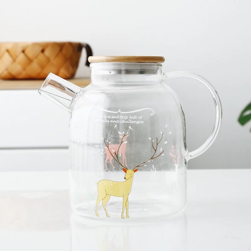 Японский стиль Forest Deer 1800 мл термостойкий стеклянный чайник