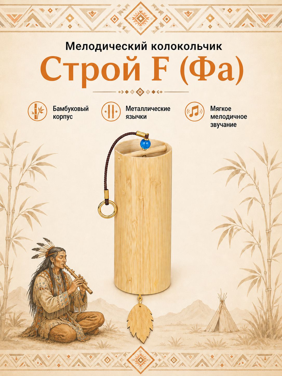 Колокольчики мелодические бамбуковые подвесные строй F для медитации и музыки