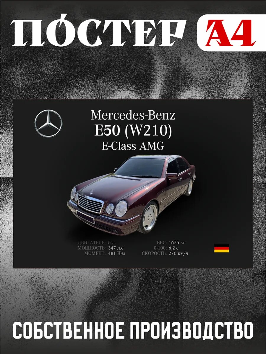 Постер на стену интерьерный А4 Mercedes E50 W210 E-Class AMG