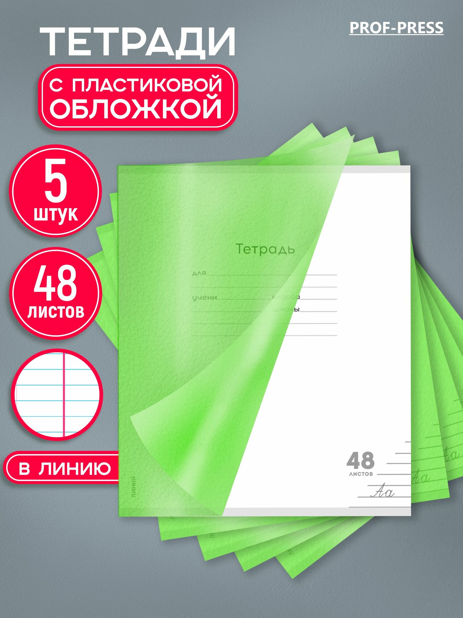 Тетрадь в линейку 48 листов с пластиковой обложкой Prof-Press