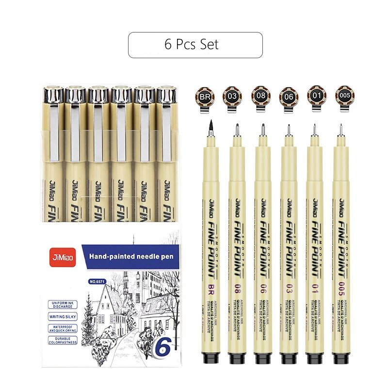Водостойкие капиллярные ручки-линеры Fineliner 6/9/12 шт. 6 Pcs Set