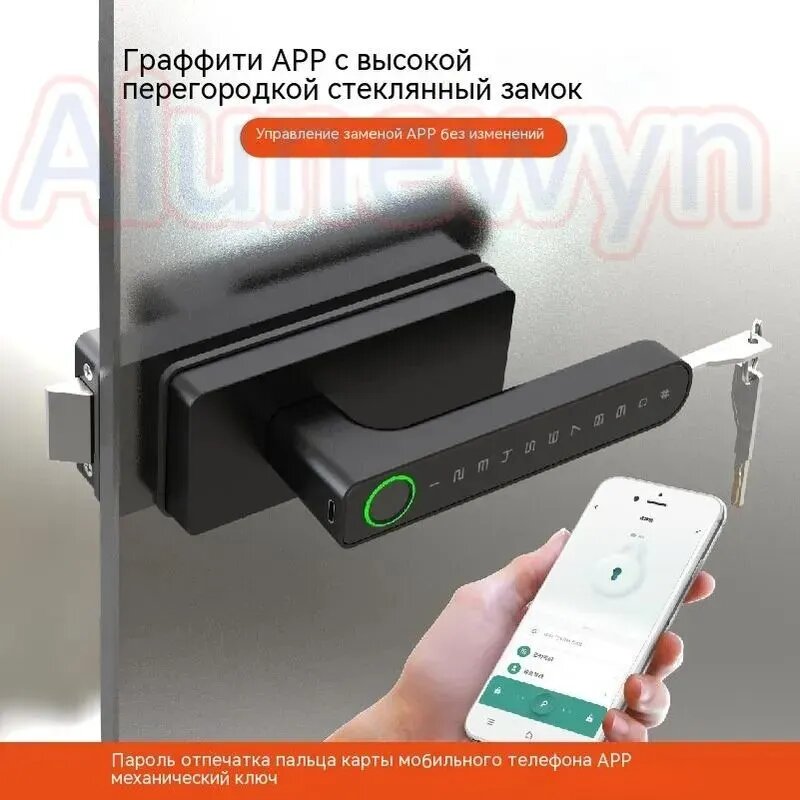 AУмный замок для стеклянной двери, черный