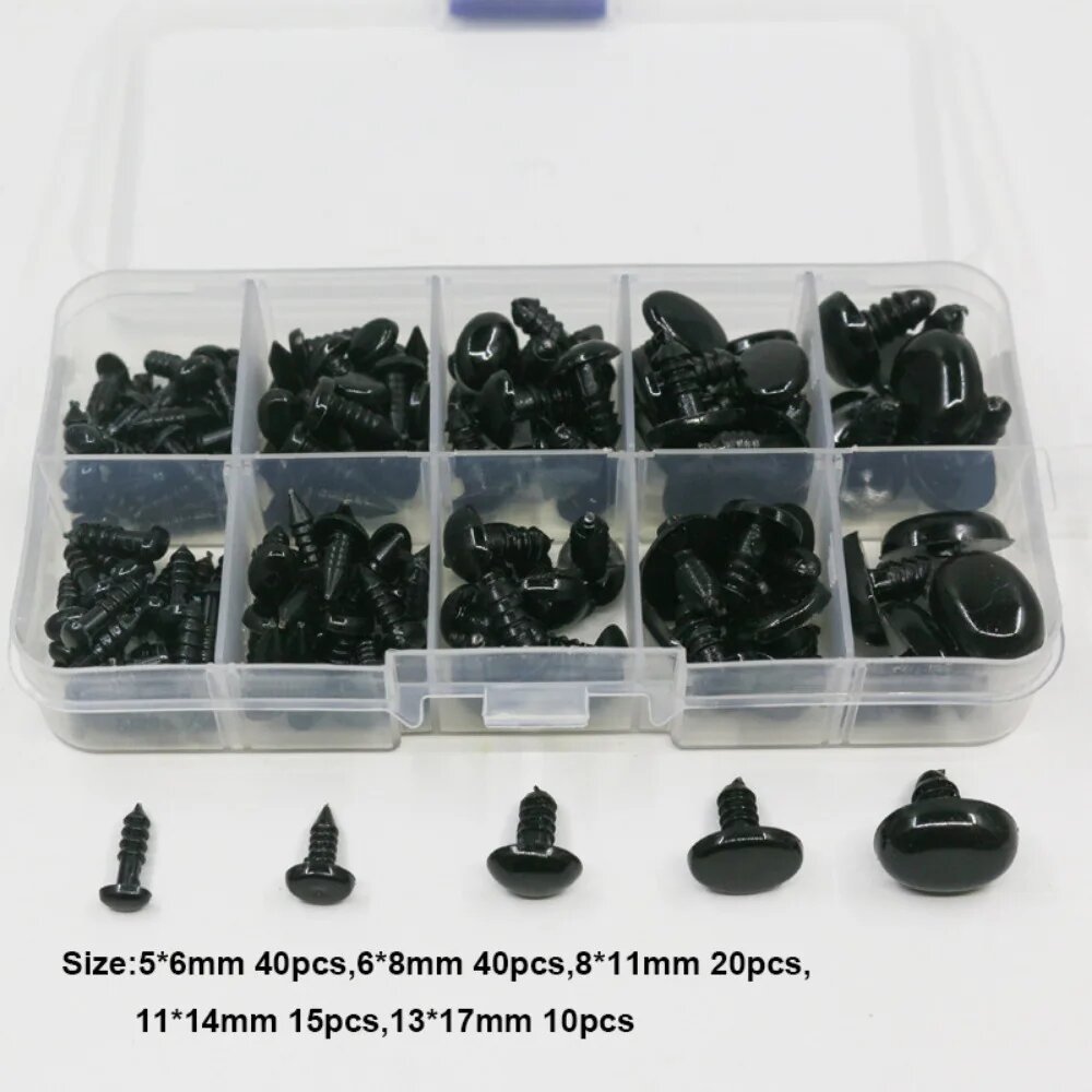 Пластиковые глазки для кукол 125 шт. черные овальные 5 размеров