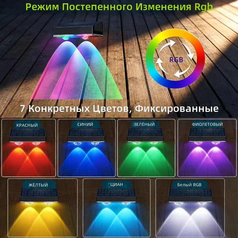 Солнечный садовый светодиодный светильник RGB с плавной сменой 7 цветов, комплект 2 шт, уличный настенный светильник IP65 для забора и двора