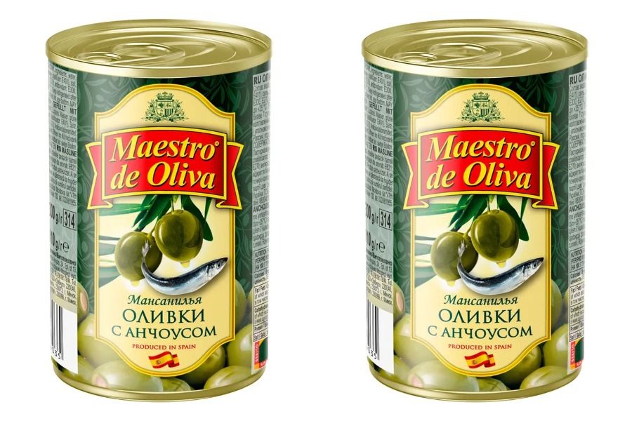 Maestro de Oliva оливки с анчоусом, 300 г, 2 шт