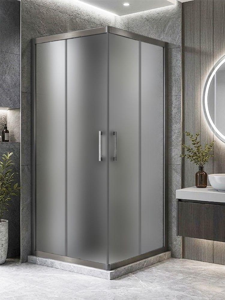 Душевой уголок Royal Bath 80х75х200 закаленное стекло 6 мм матовое профиль серый брашированный