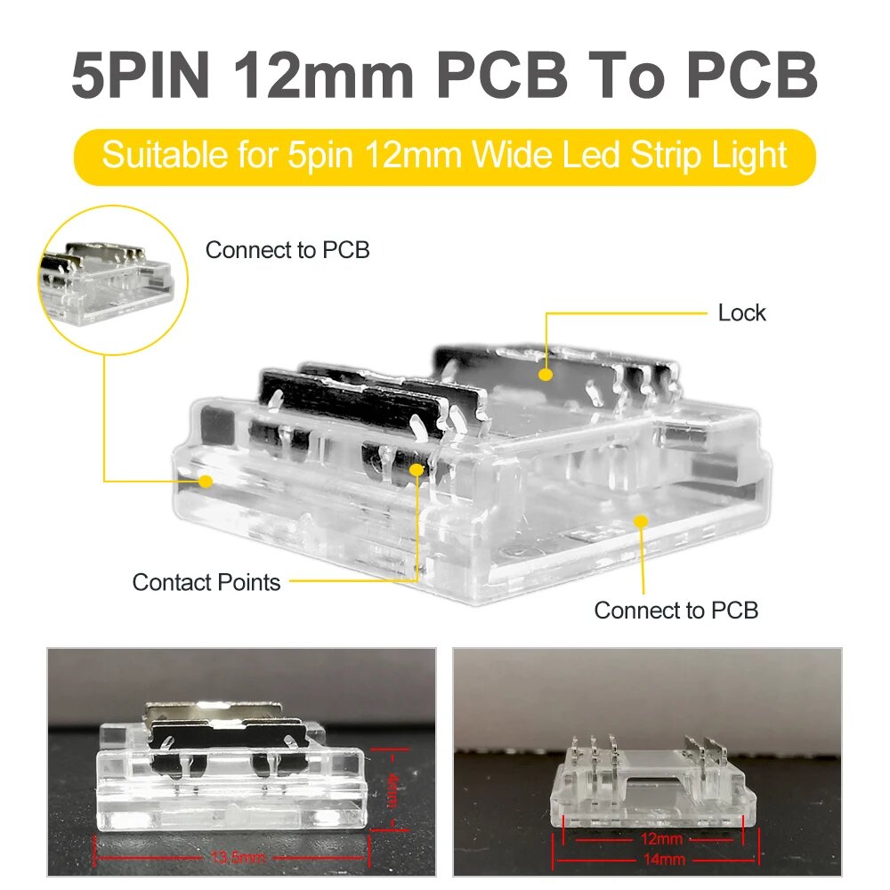 Разъем для светодиодной ленты 5pin 12mm PCB to PCB, 50шт