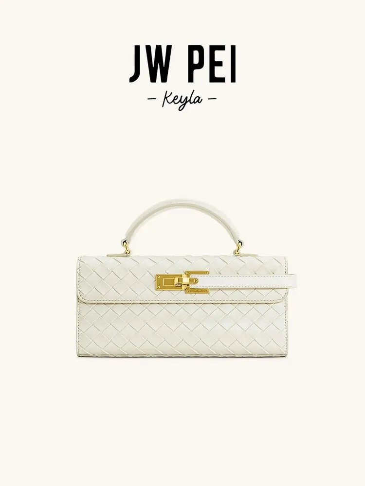 JW PEI Keyla Сумка багет женская через плечо бежевая из экокожи 12x24 см